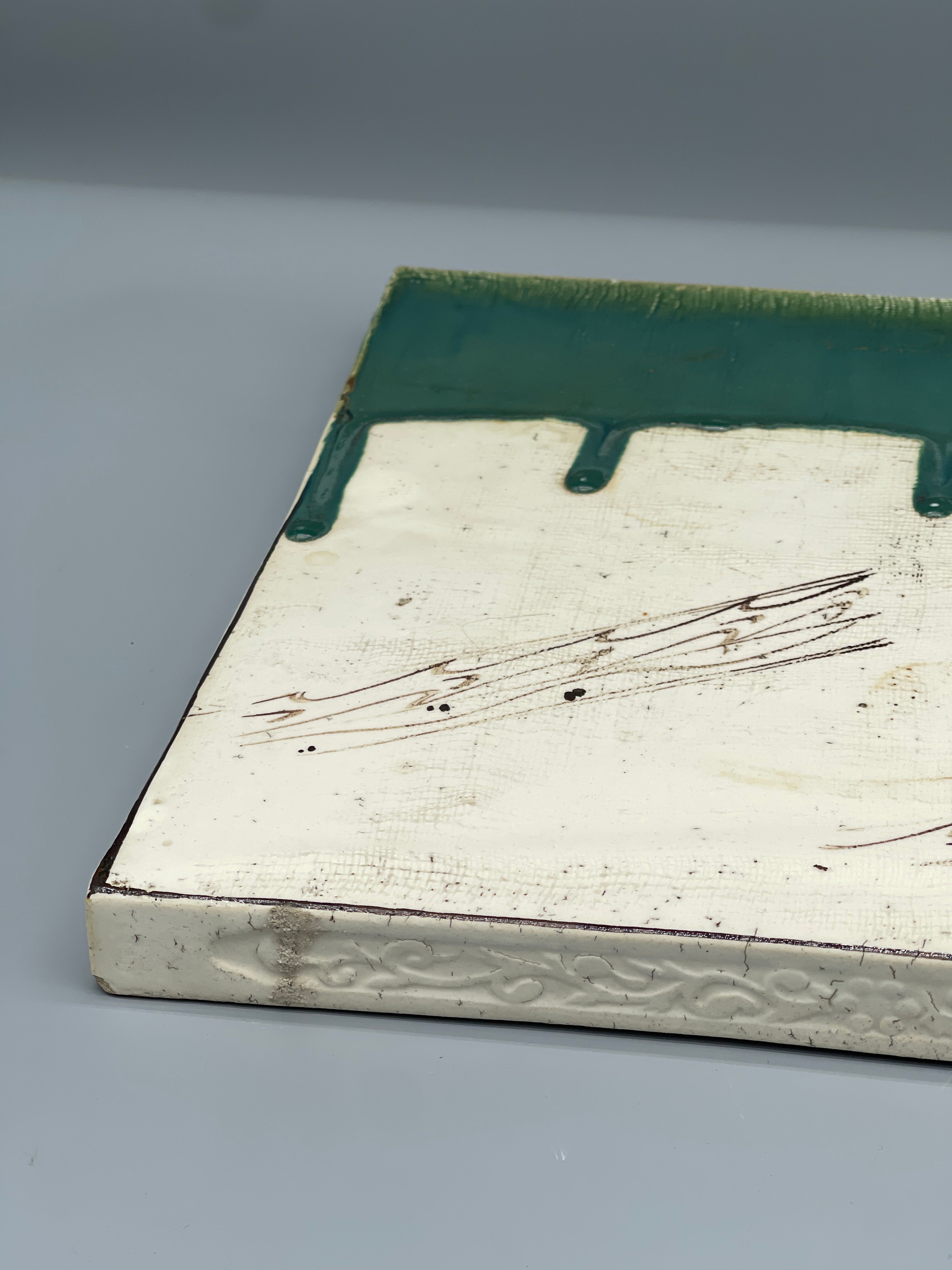 Vintage Japanese Oribe Pottery Tea Tile