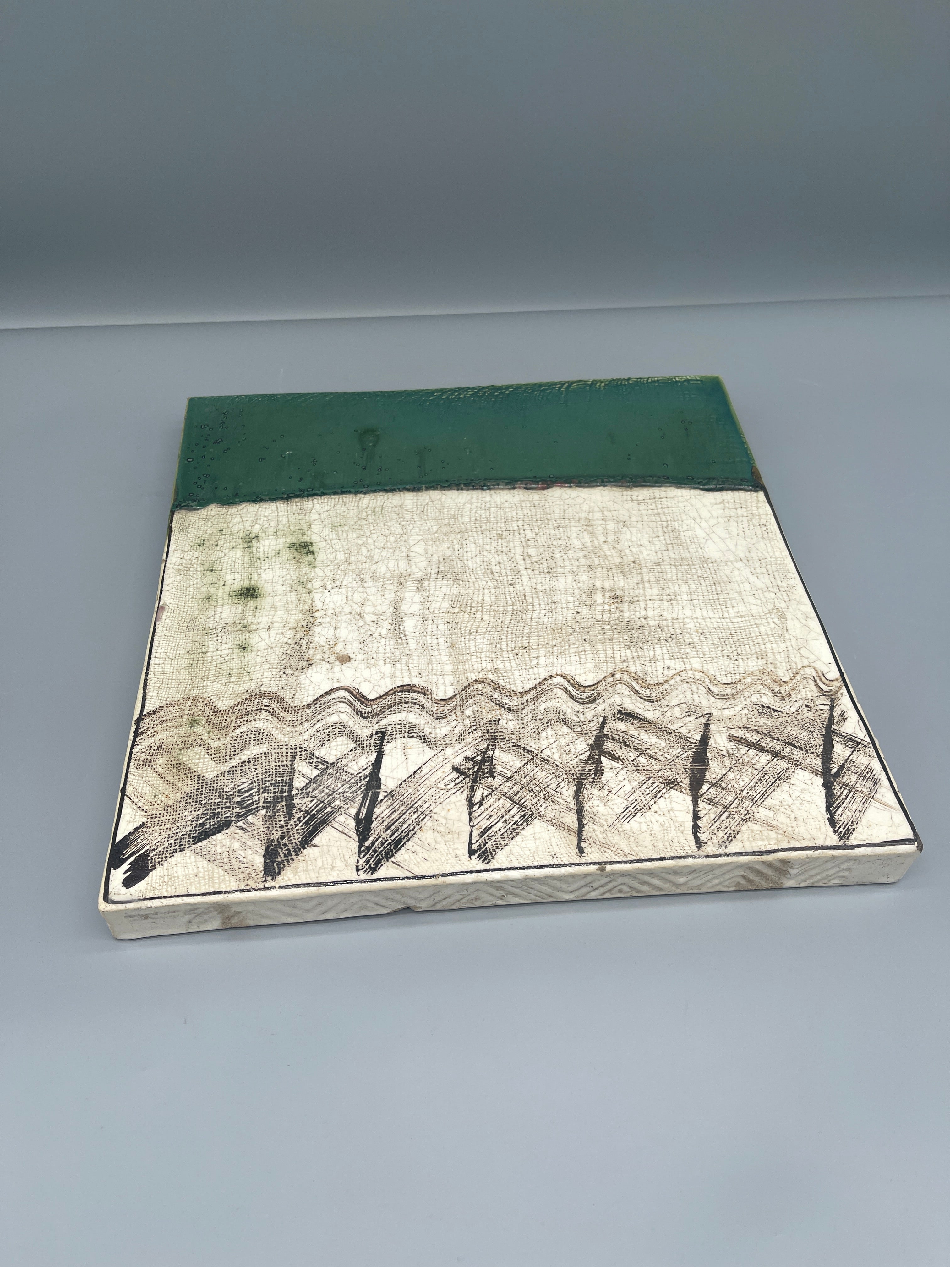 Vintage Japanese Oribe Pottery Tea Tile