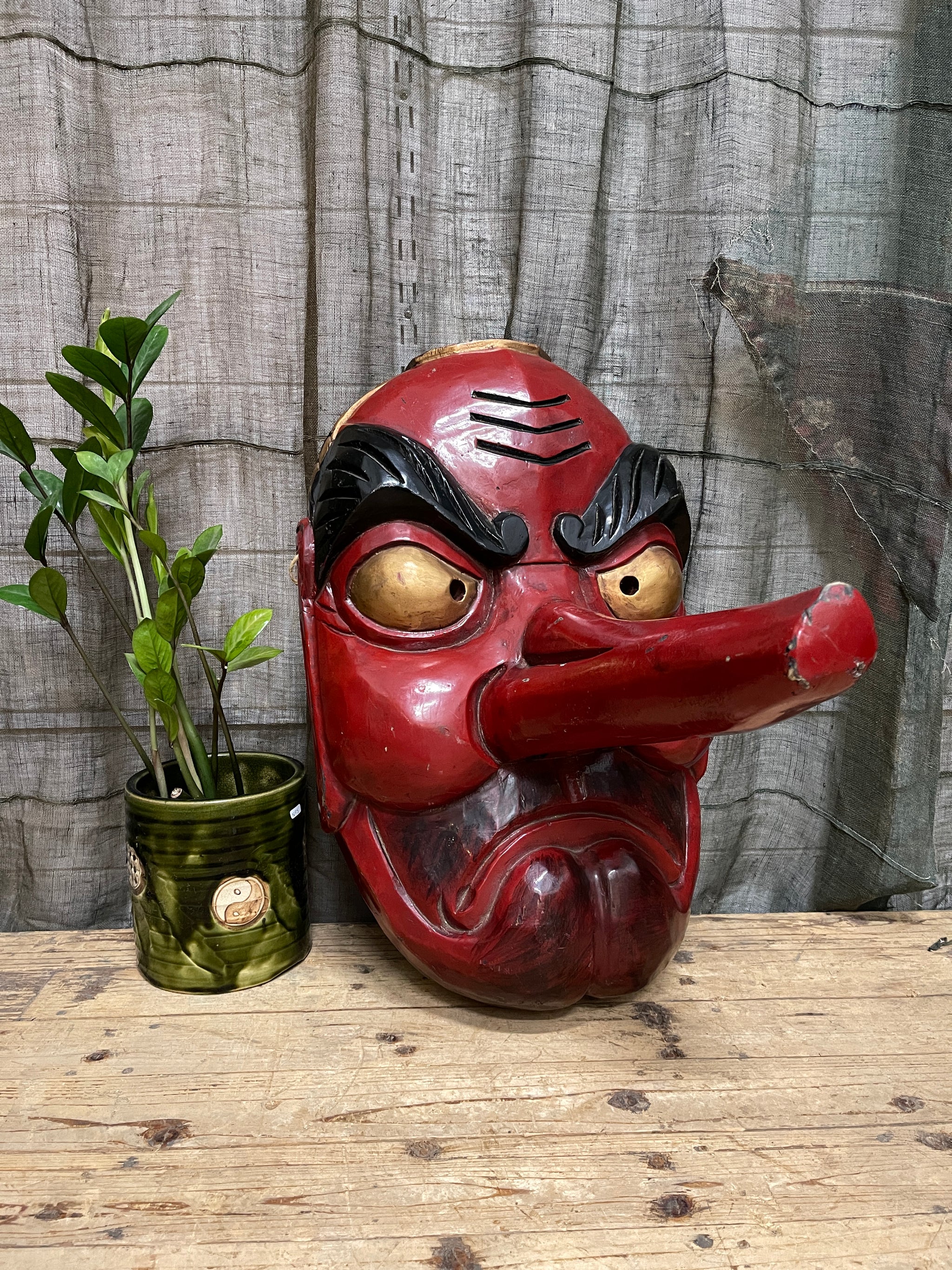 Large Hand Carved Tengu Mask