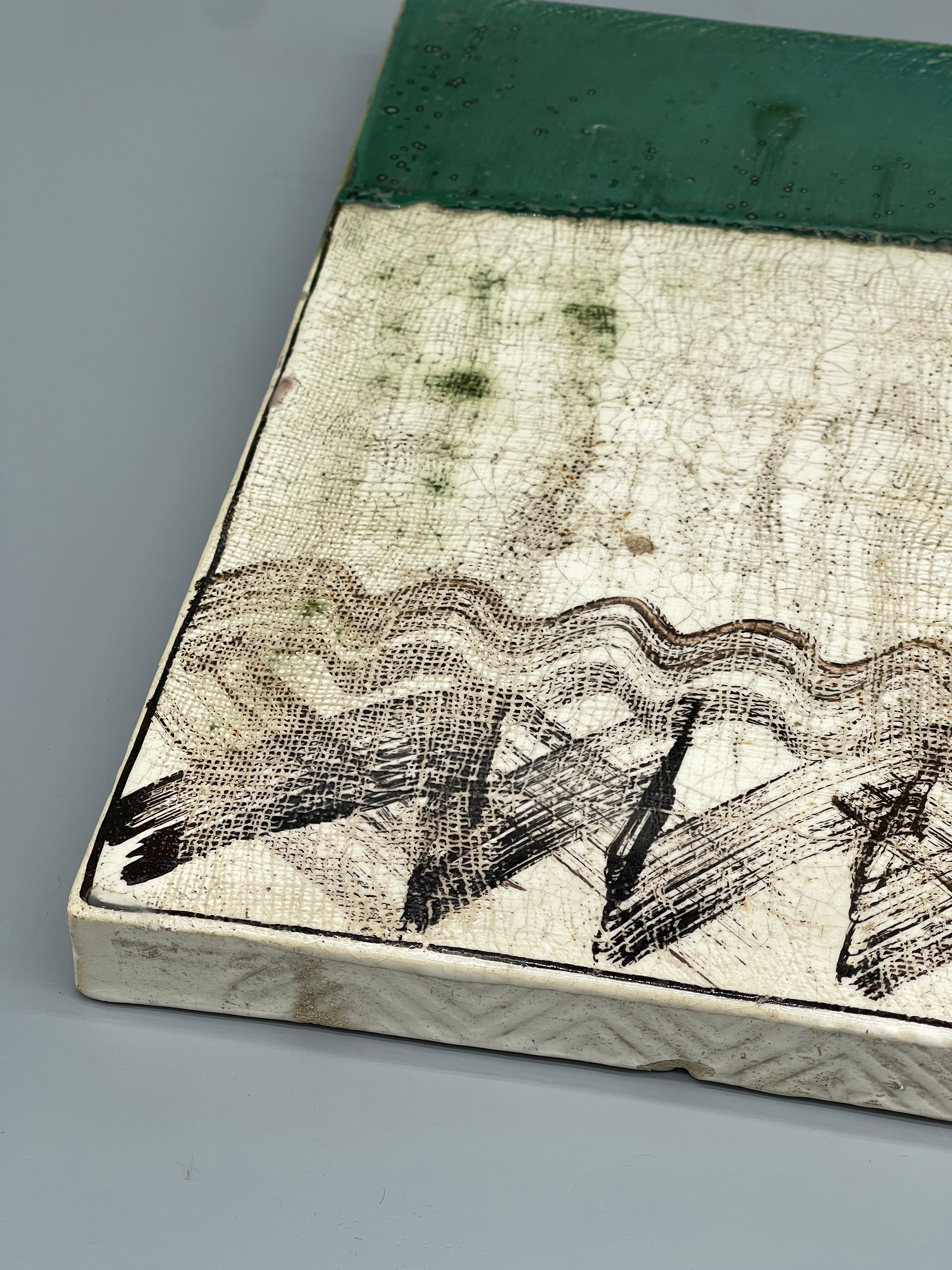 Vintage Japanese Oribe Pottery Tea Tile