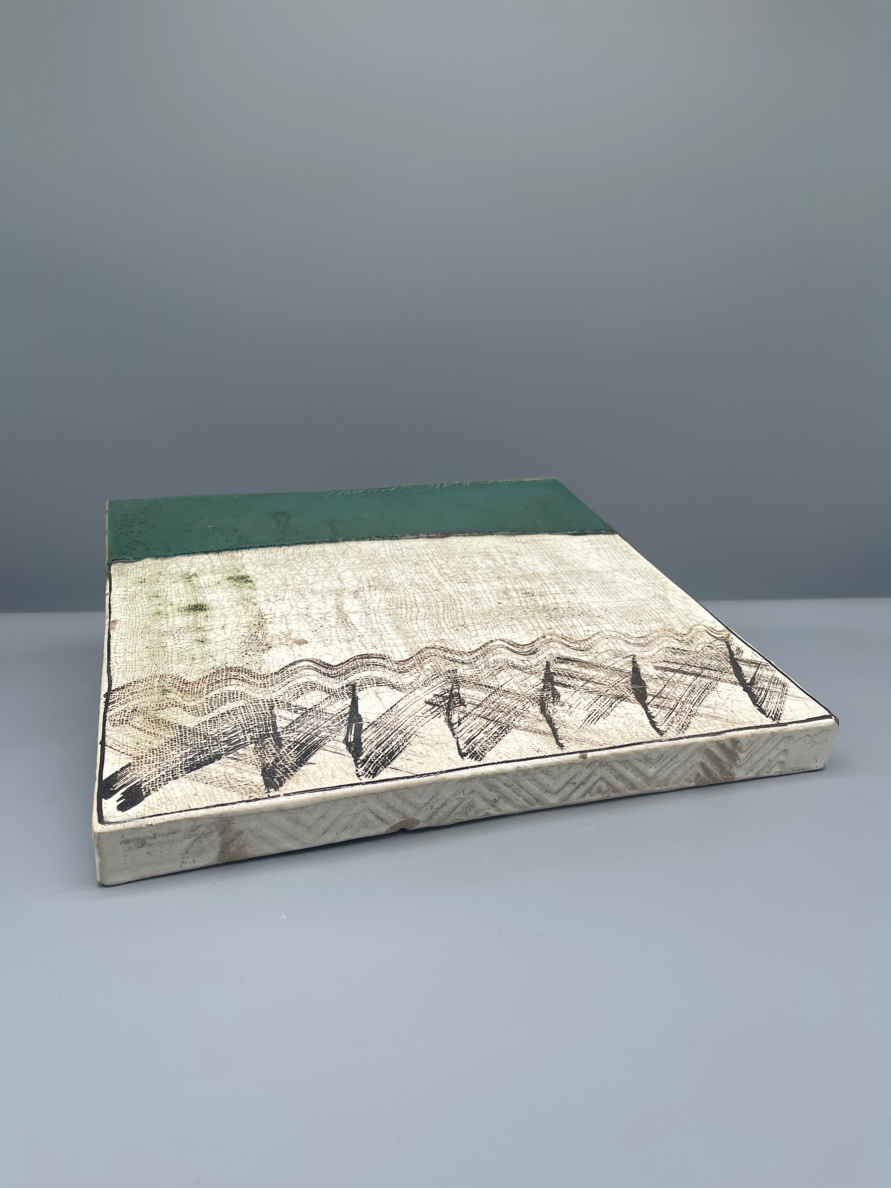 Vintage Japanese Oribe Pottery Tea Tile