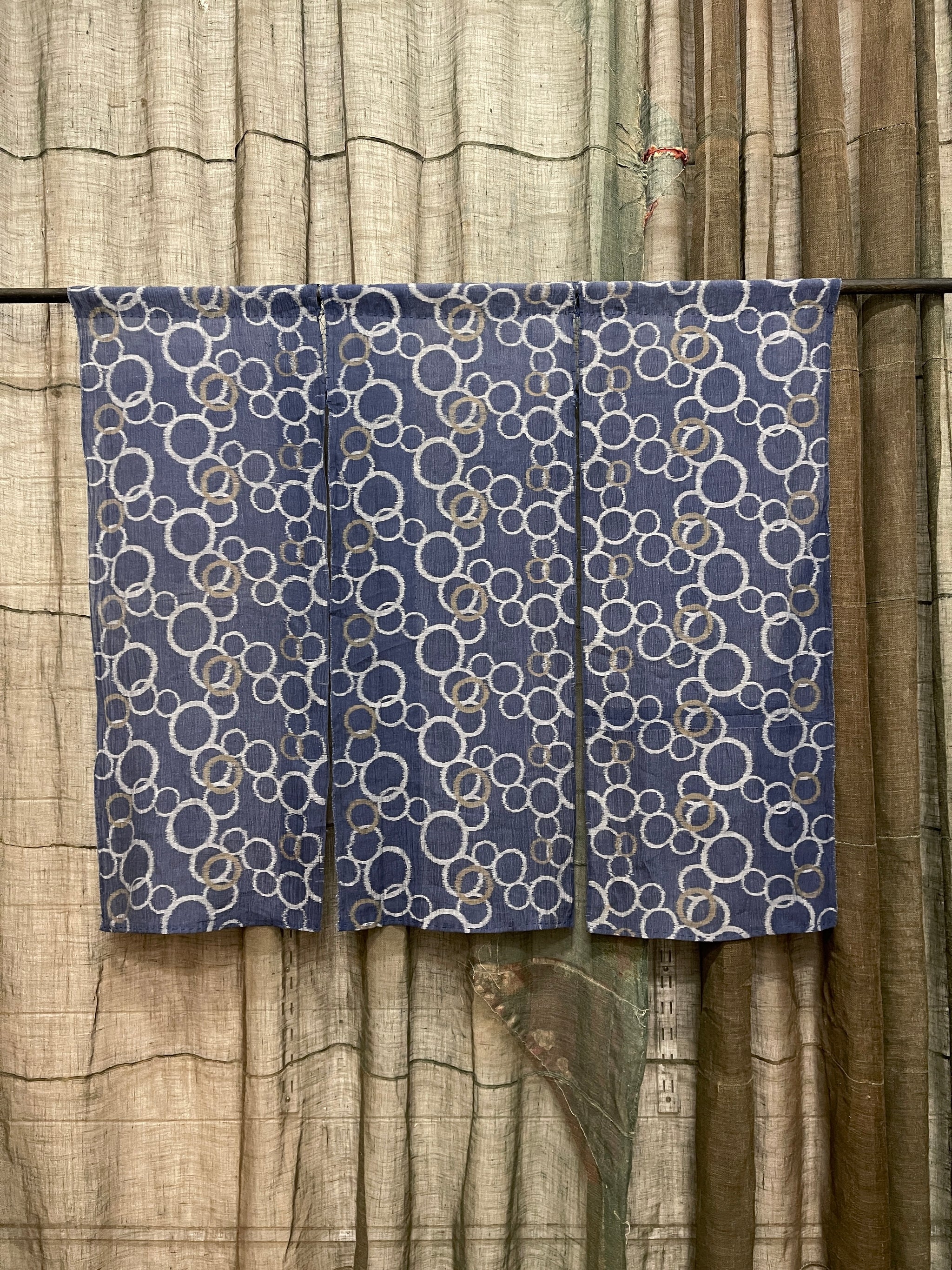 Vintage Japanese Hemp Noren, Panelled Curtain
